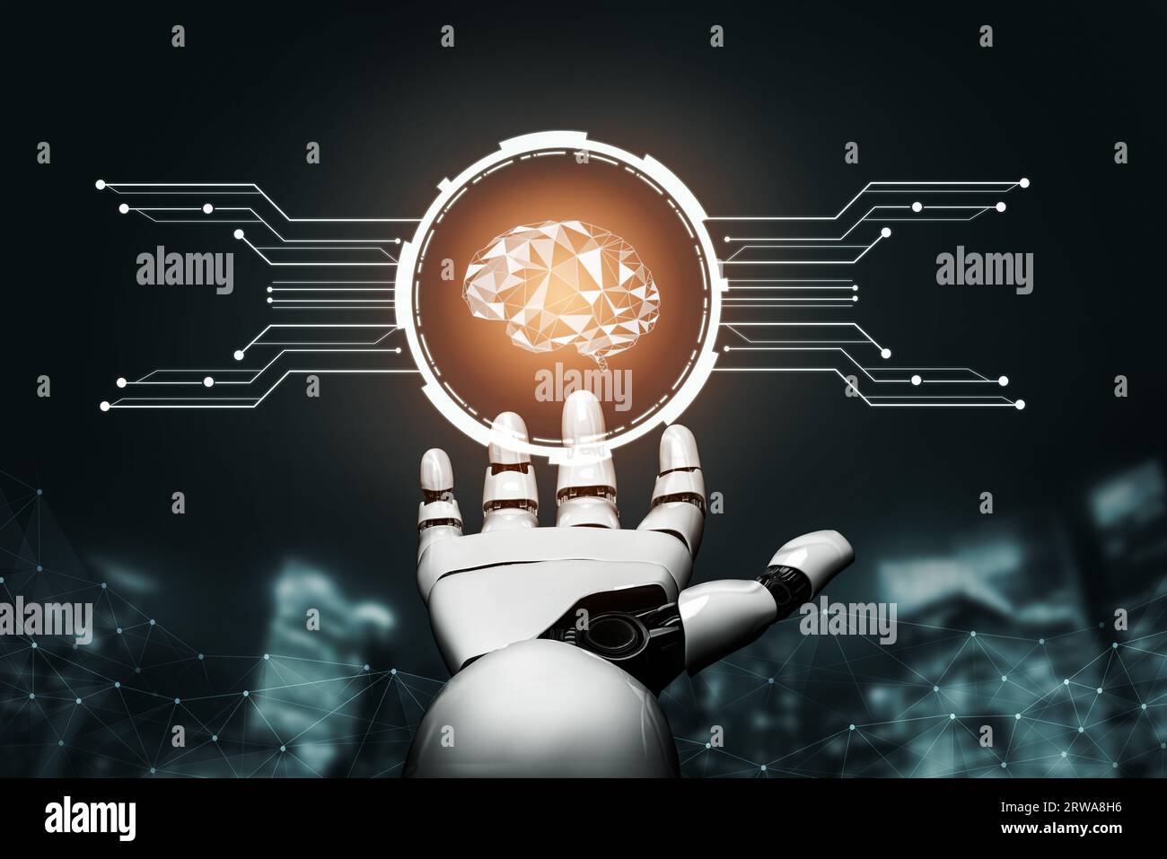 3D Rendering Futuristic robot technology development, artificial intelligence AI, and machine ...