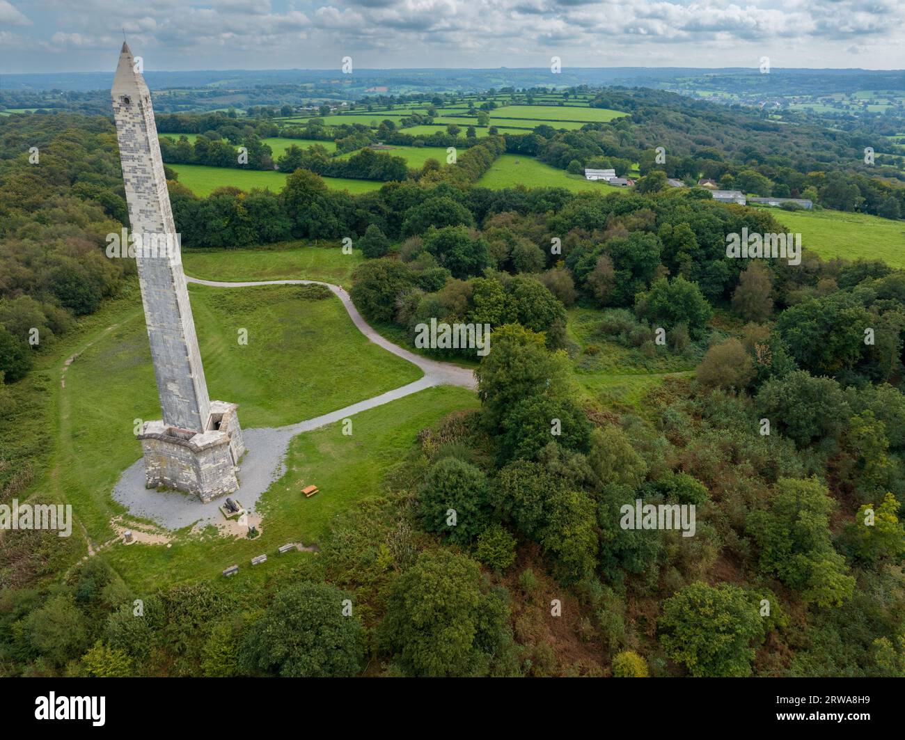 An aerial shot of the Wellington Monument in Wellington, England Stock ...