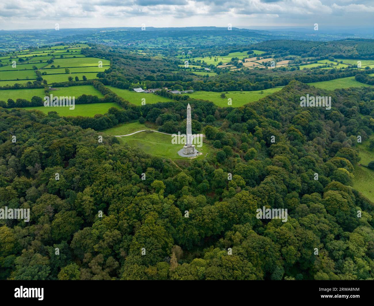 An aerial shot of the Wellington Monument in Wellington, England Stock ...