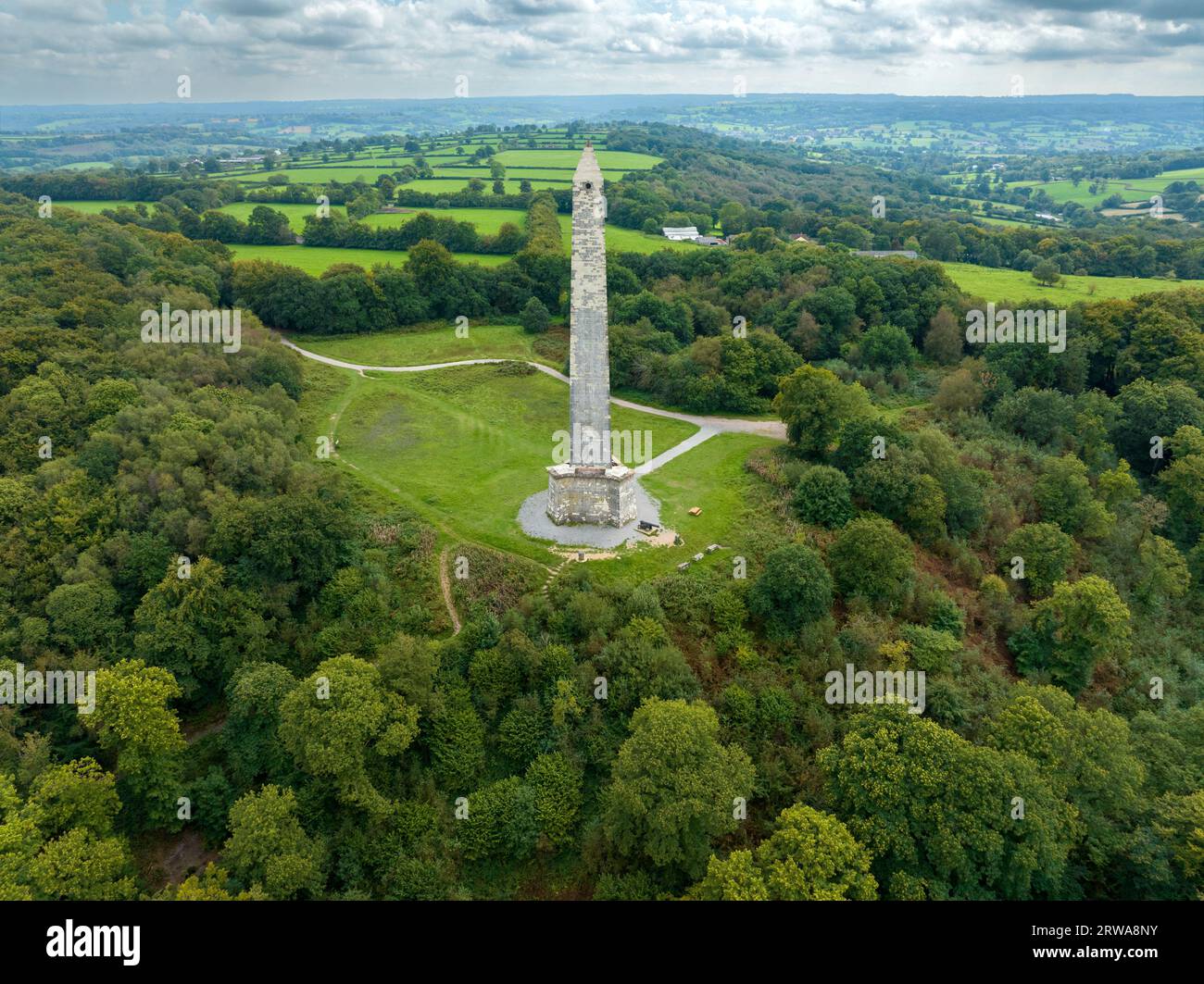 An aerial shot of the Wellington Monument in Wellington, England Stock ...