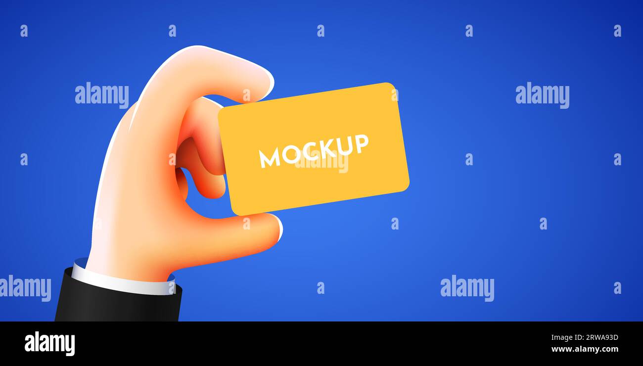 3d cartoon hand holding business card. Advertising mockup. Vector ...