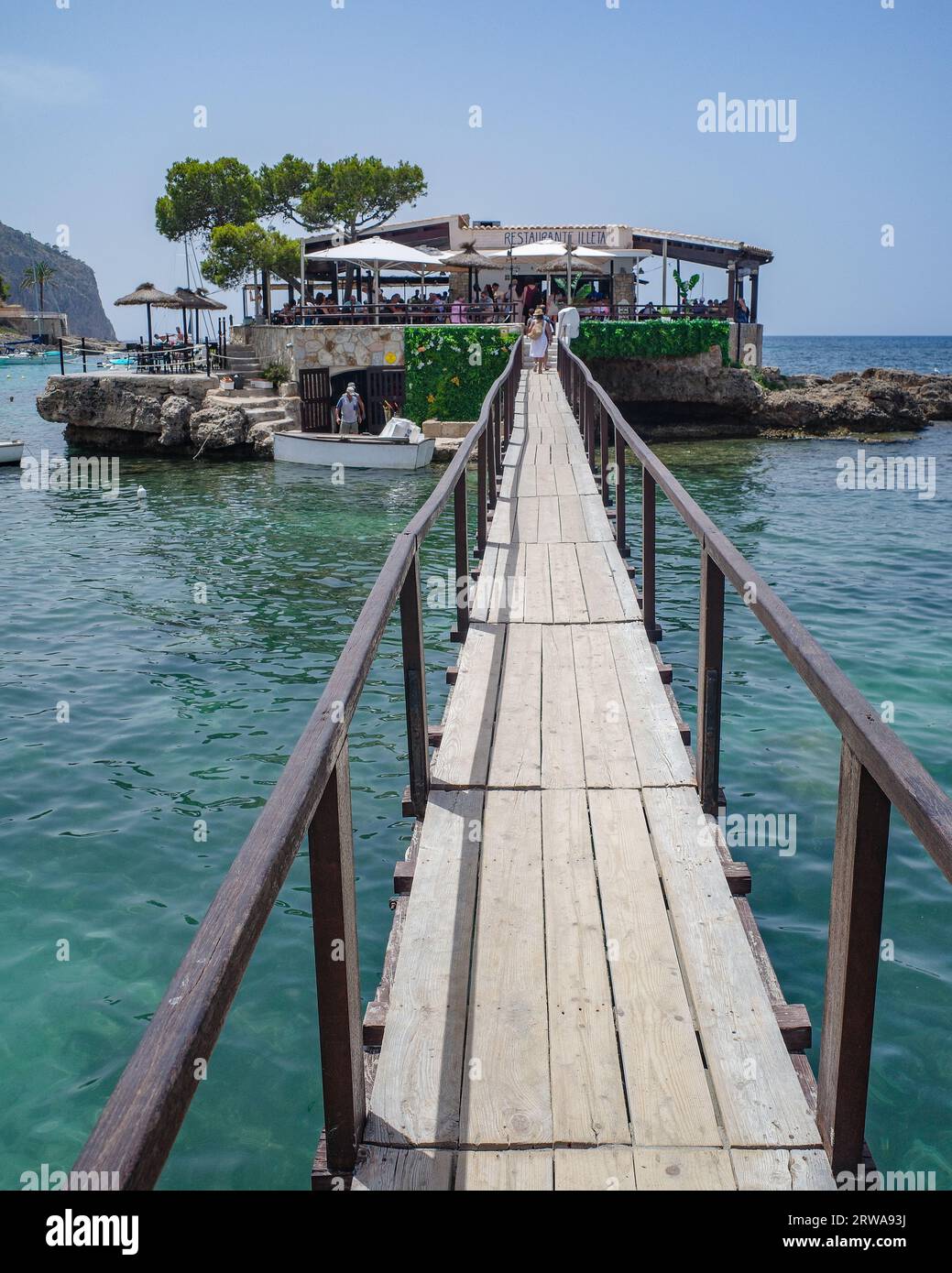 Mallorca, Spain - 11 July, 2023: Restaurant Illeta pier in Camp de Mar ...