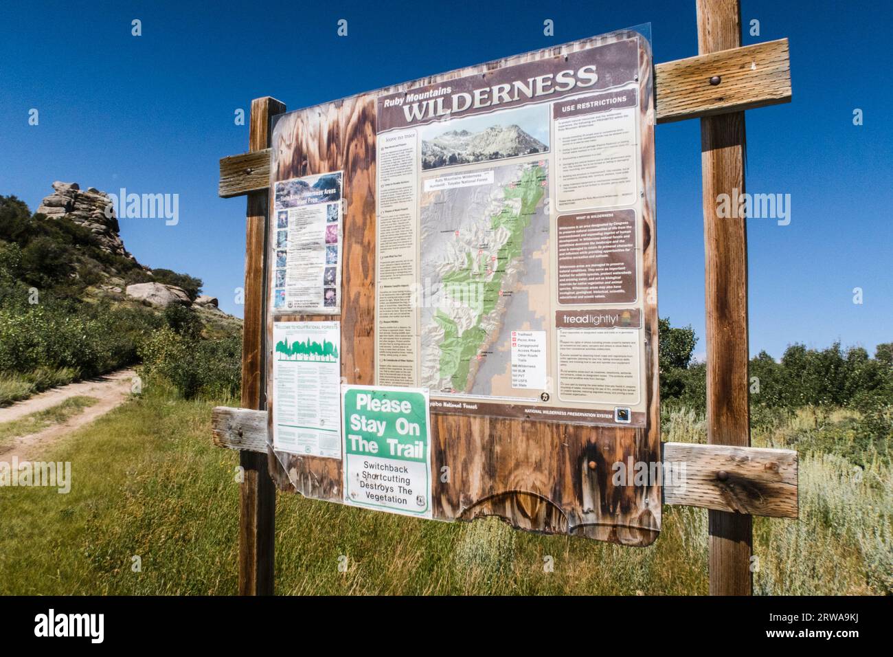 Informational sign at beginning of Ruby Crest National Recreation Trail ...