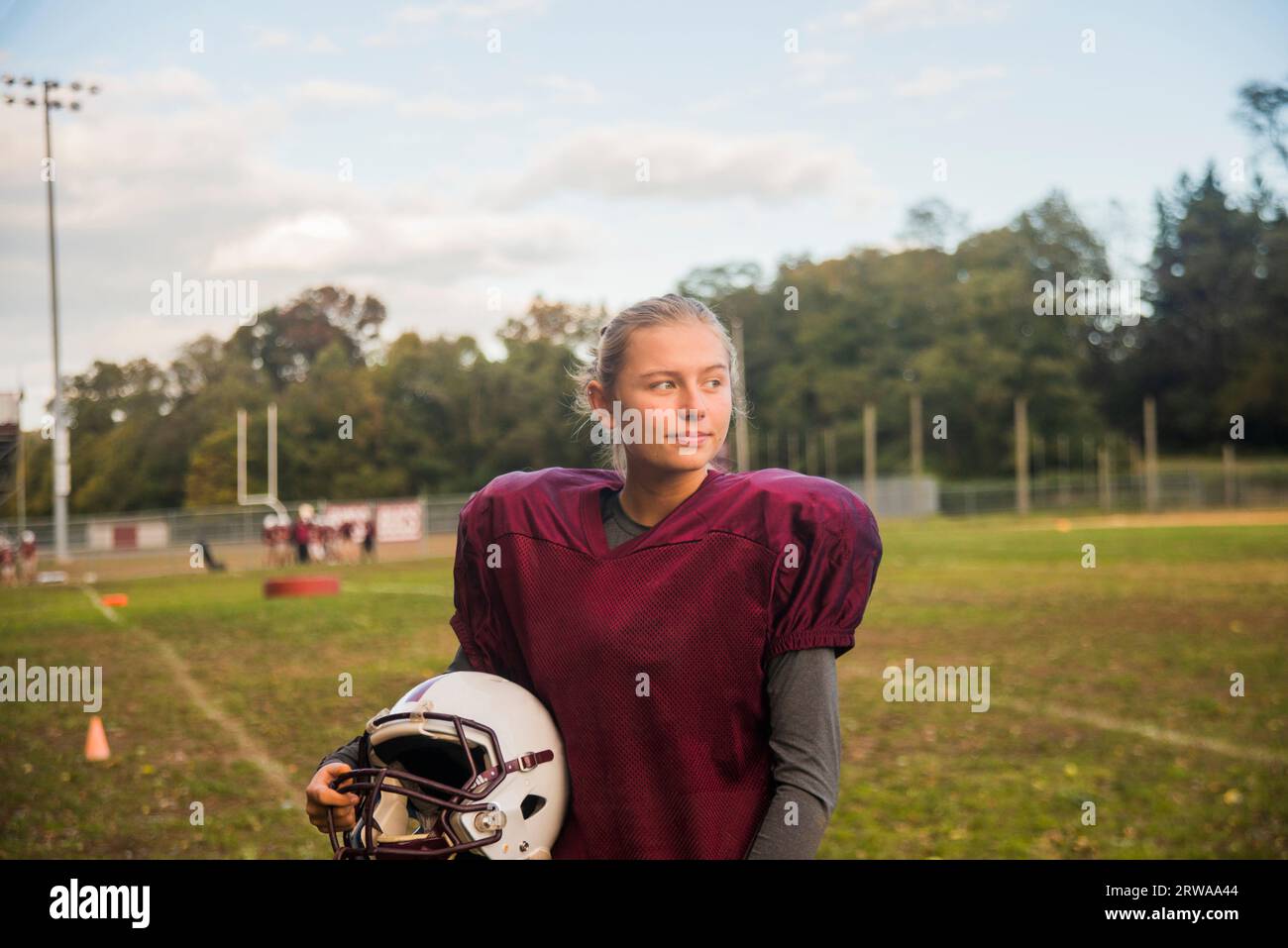 Female Kicker on highschool Football team Stock Photo - Alamy