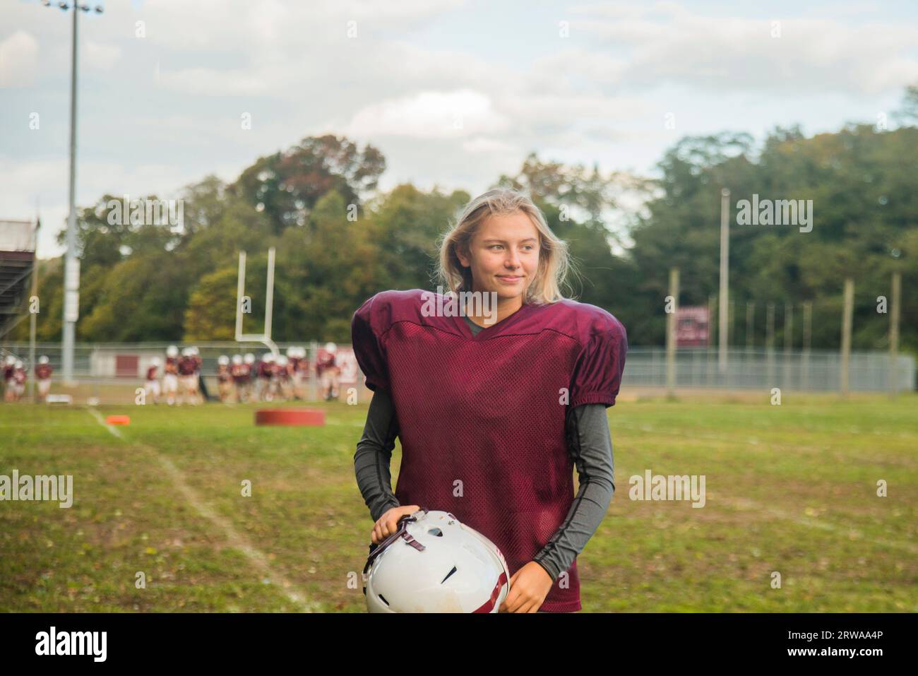 Female Kicker on highschool Football team Stock Photo - Alamy