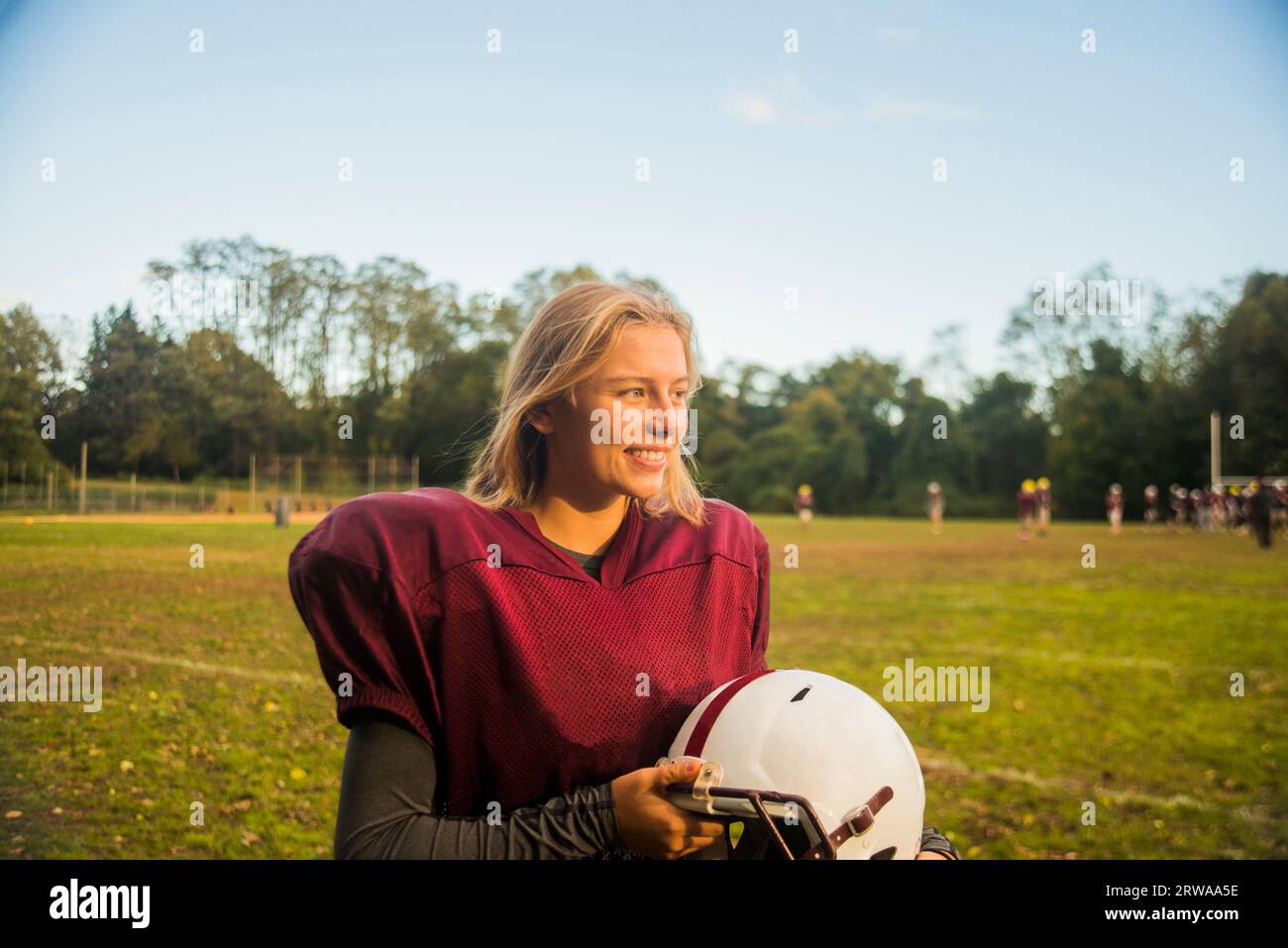 Female Kicker on highschool Football team Stock Photo - Alamy