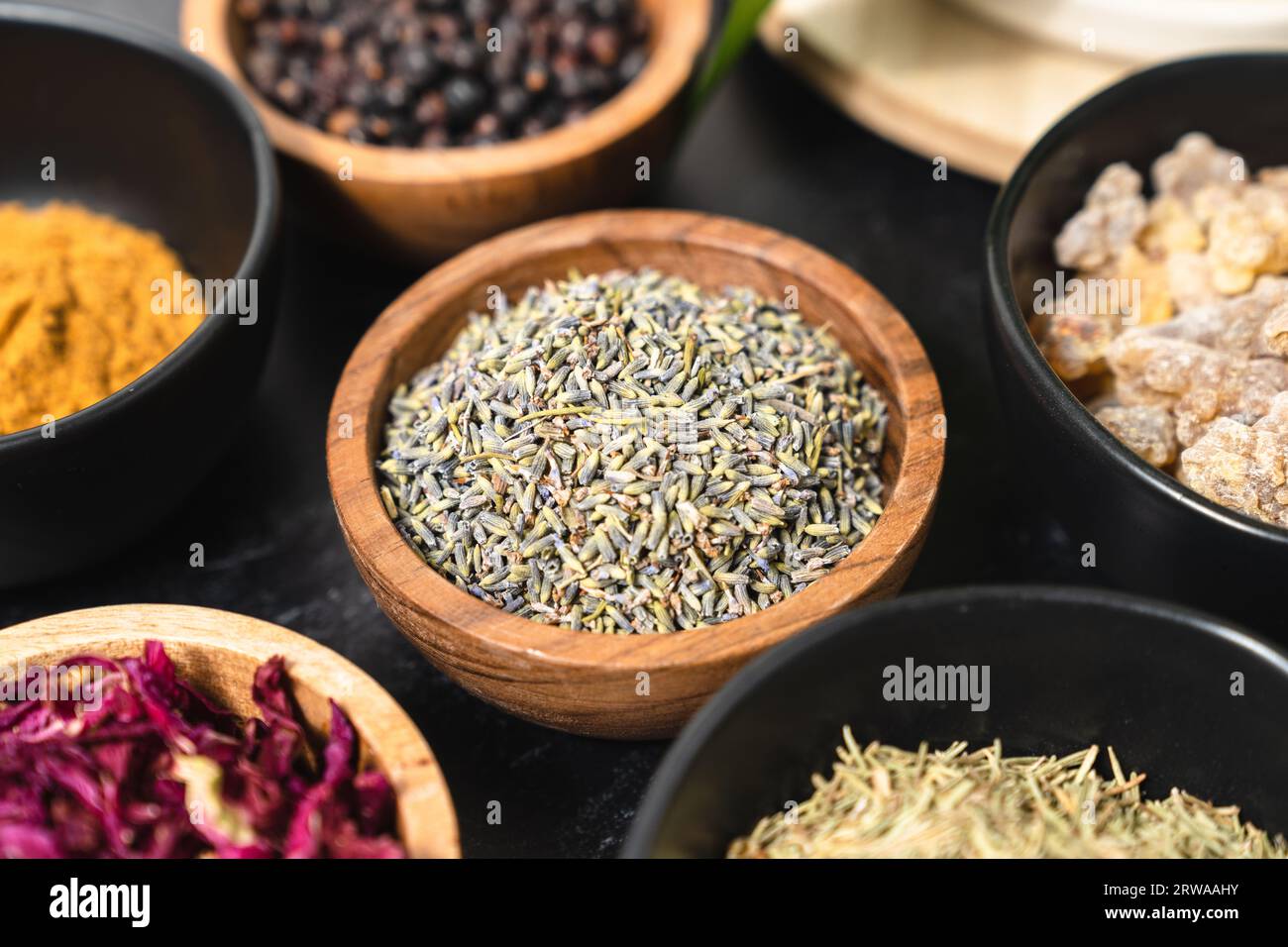 Assorted bowls of clean beauty ingredients for skincare Stock Photo - Alamy