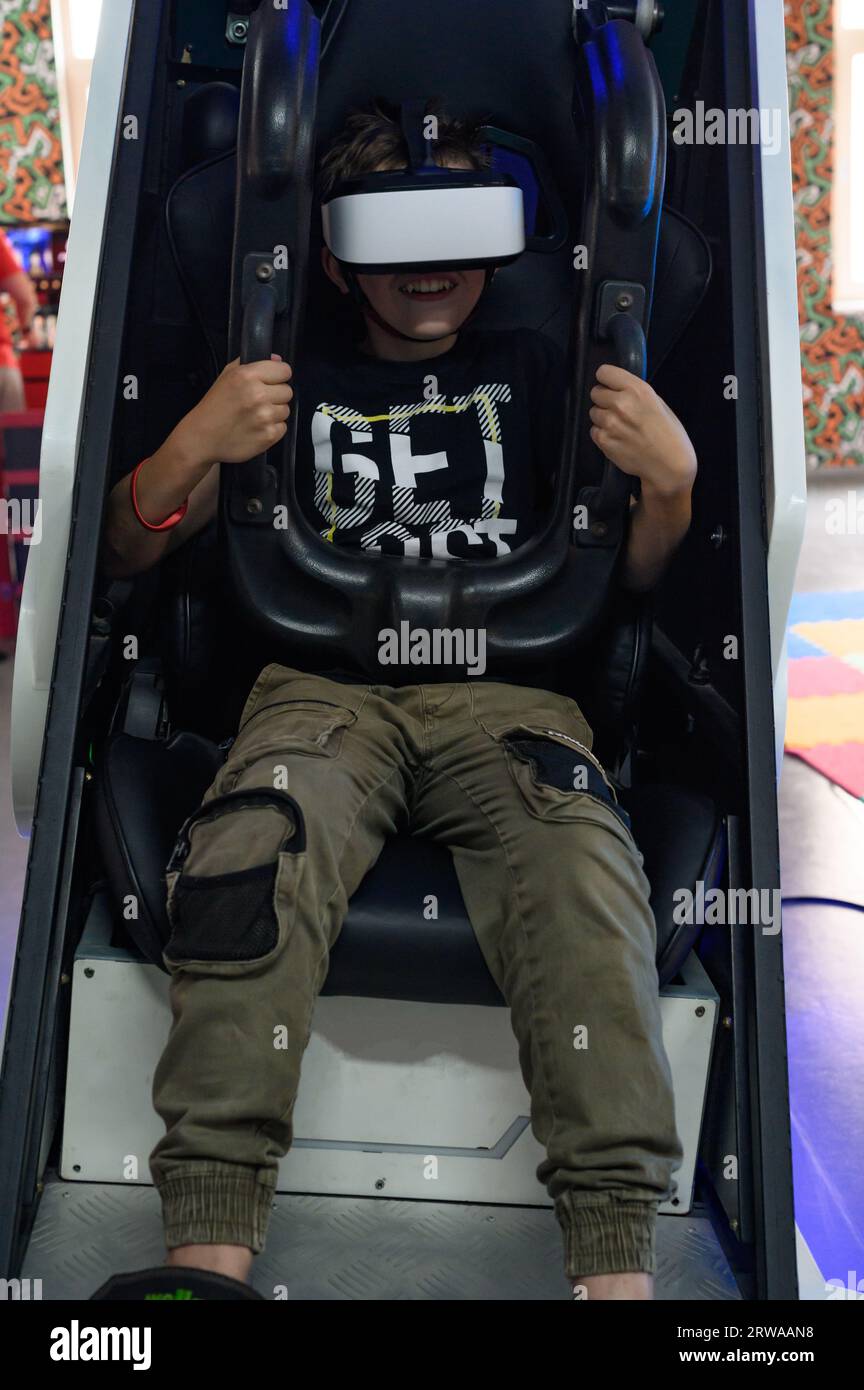 Happy reactions in a child from an attraction with a virtual reaction ...