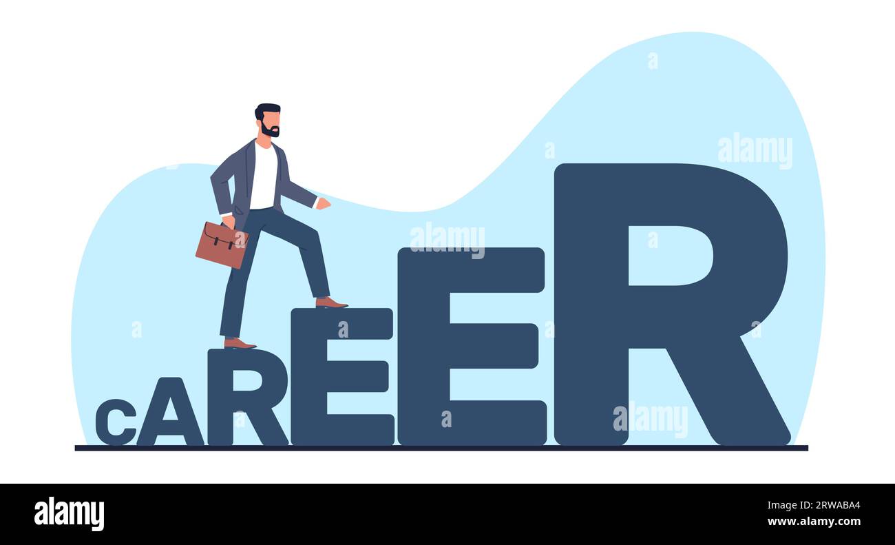 Career advancement concept, businessman rises up through series of ...