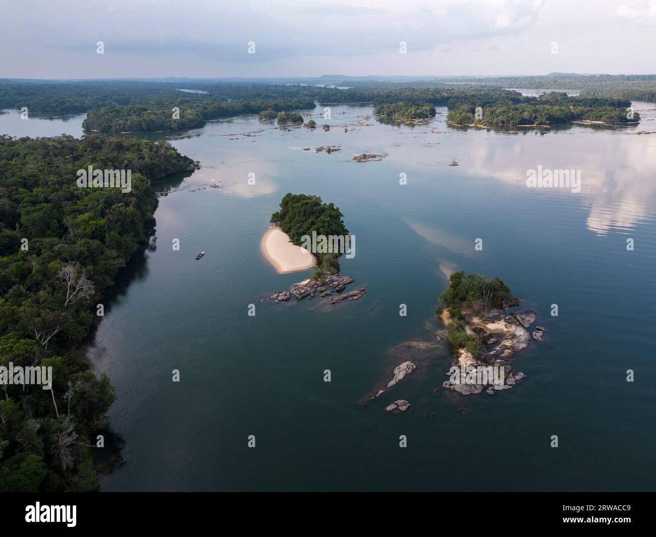Beautiful aerial view to islands in wild green amazon rainforest Stock ...