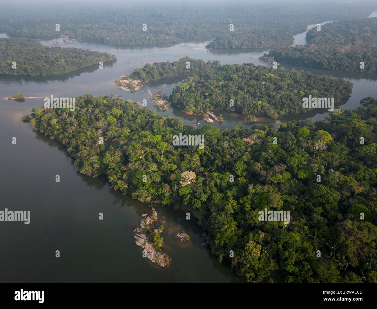 Beautiful aerial view to islands in wild green amazon rainforest Stock ...