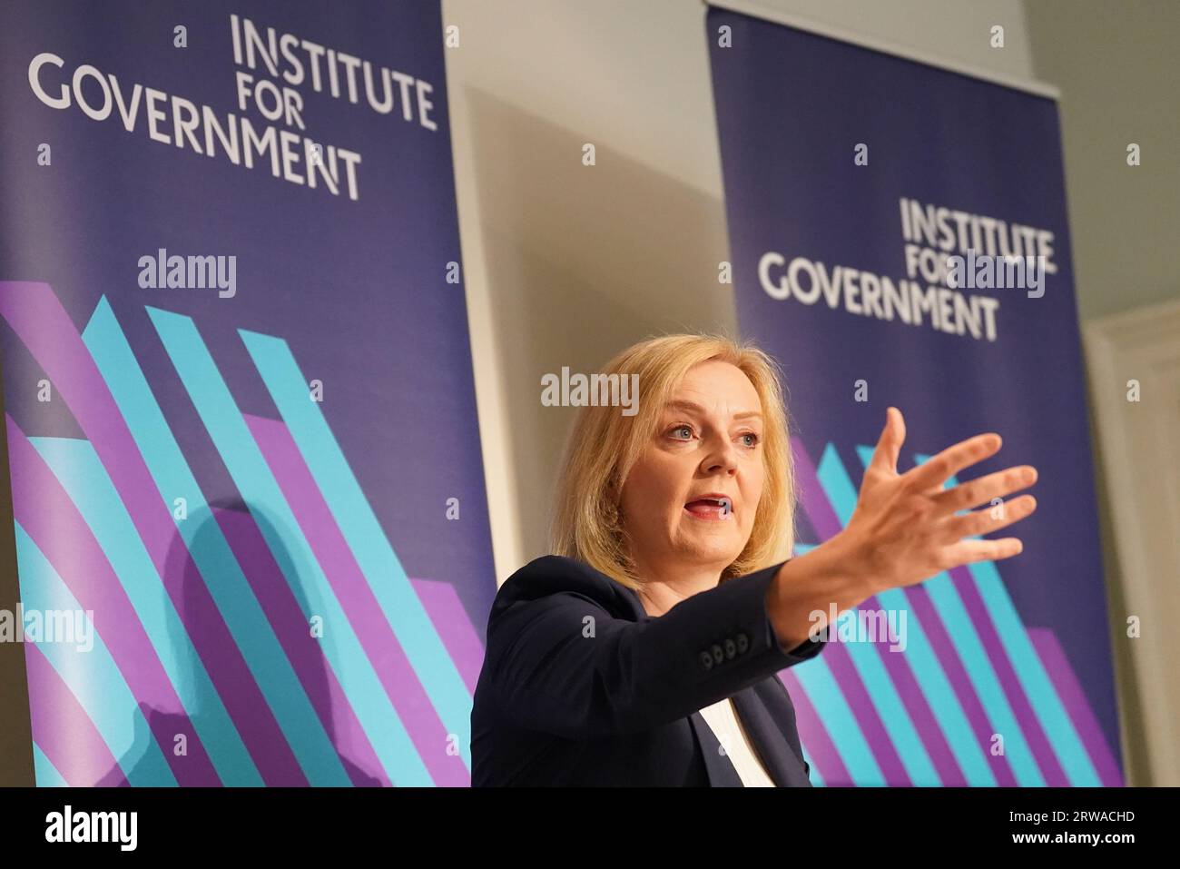Liz Truss gives a speech on the economy at the Institute for Government ...