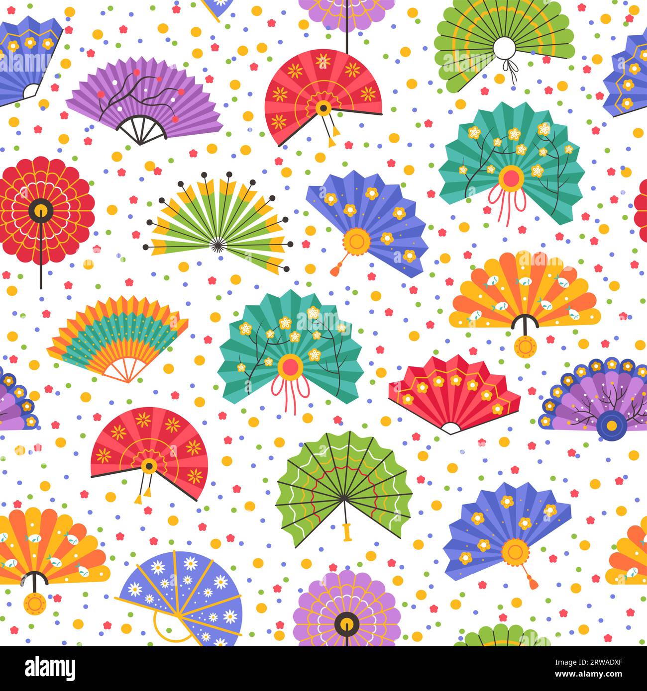 Seamless pattern with different fans. Japanese folding geisha ...