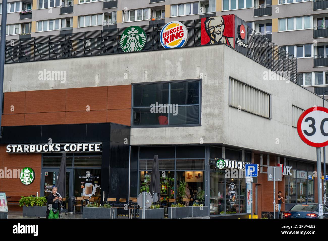 Cafe store Starbucks coffee shop, KFC and Burger King under one roof ...
