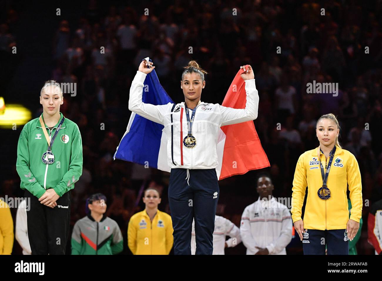 Paris, France. 17th Sep, 2023. Golden medalist France's Marine Boyer (C ...