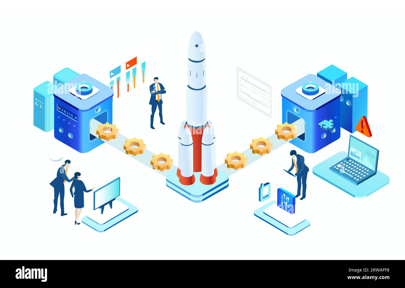 Isometric environment infographic. Business people work together next ...
