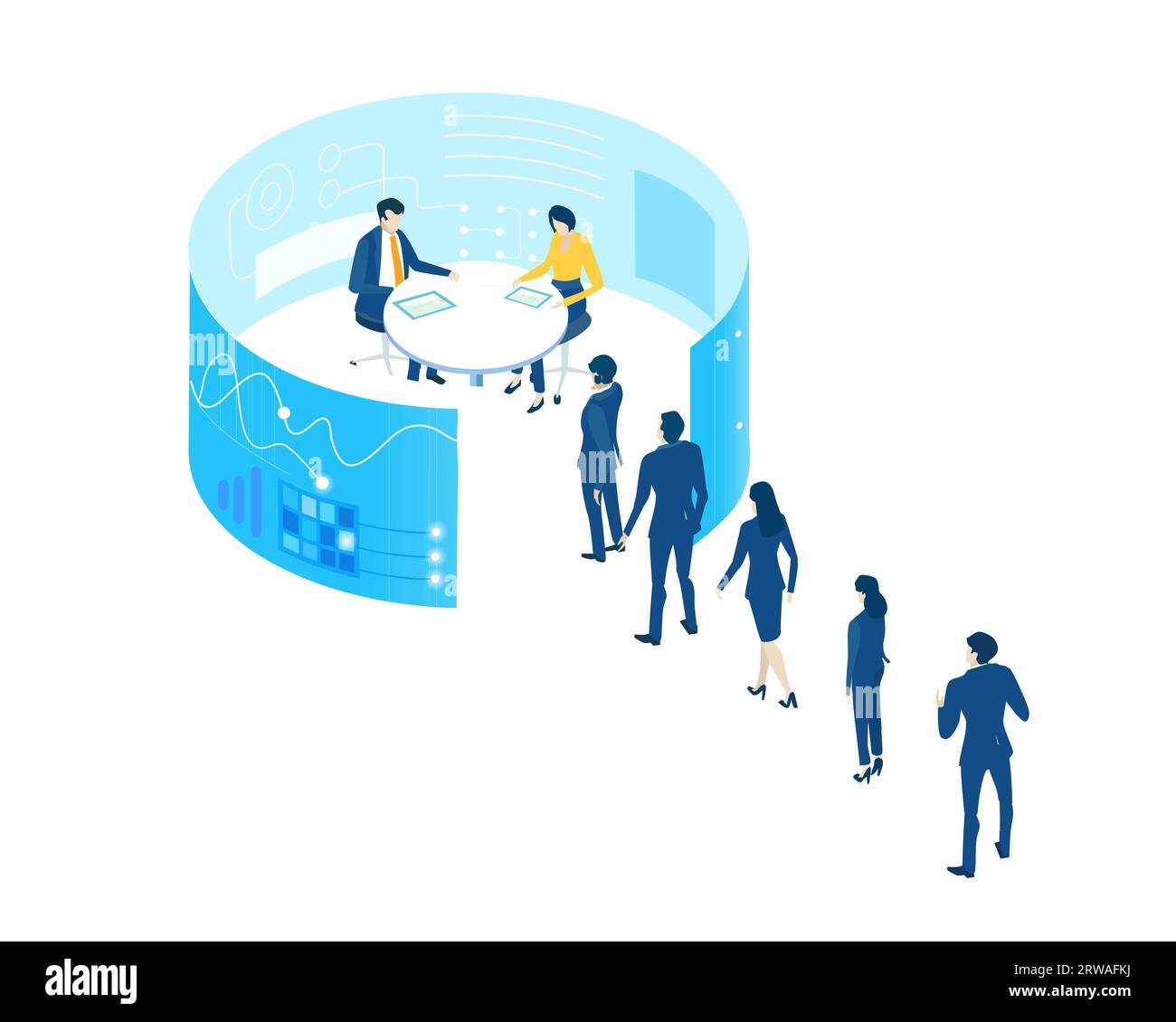 Isometric environment with business people queuing for interview ...
