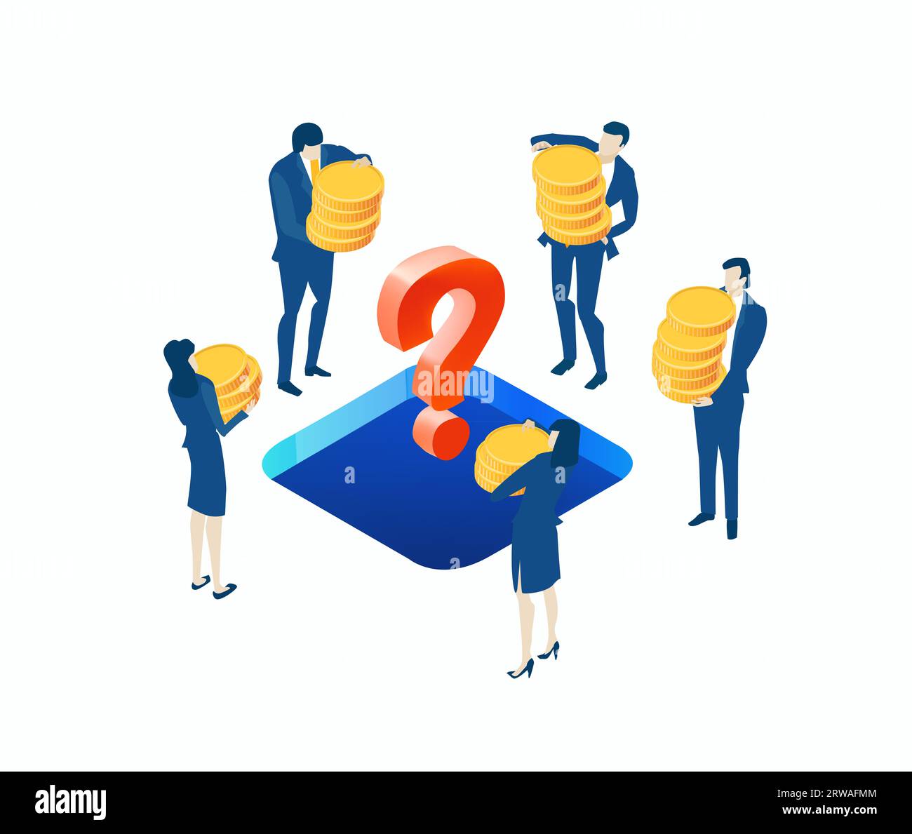 Isometric business concept environment, Business people working around ...