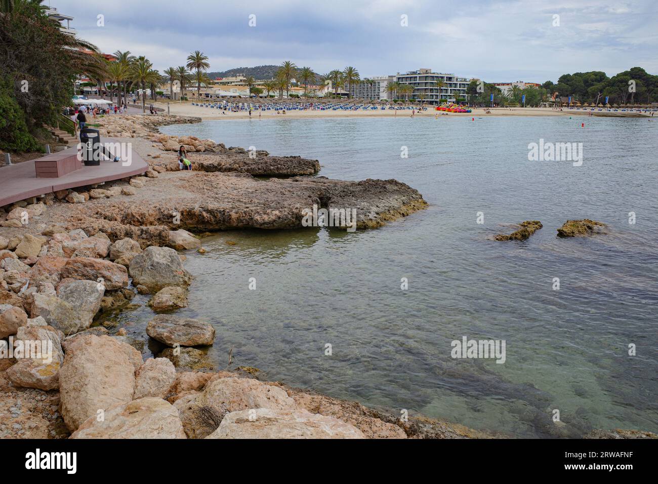 Santa Ponsa, Spain - 7 May, 2023: Beach and coastline in the tourist ...