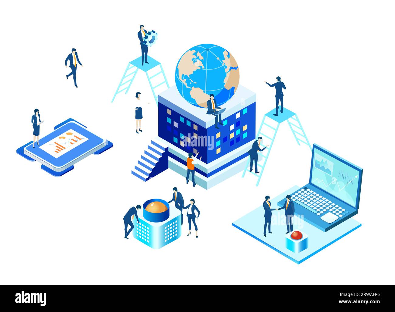 Application development iIsometric illustration. Business people work ...