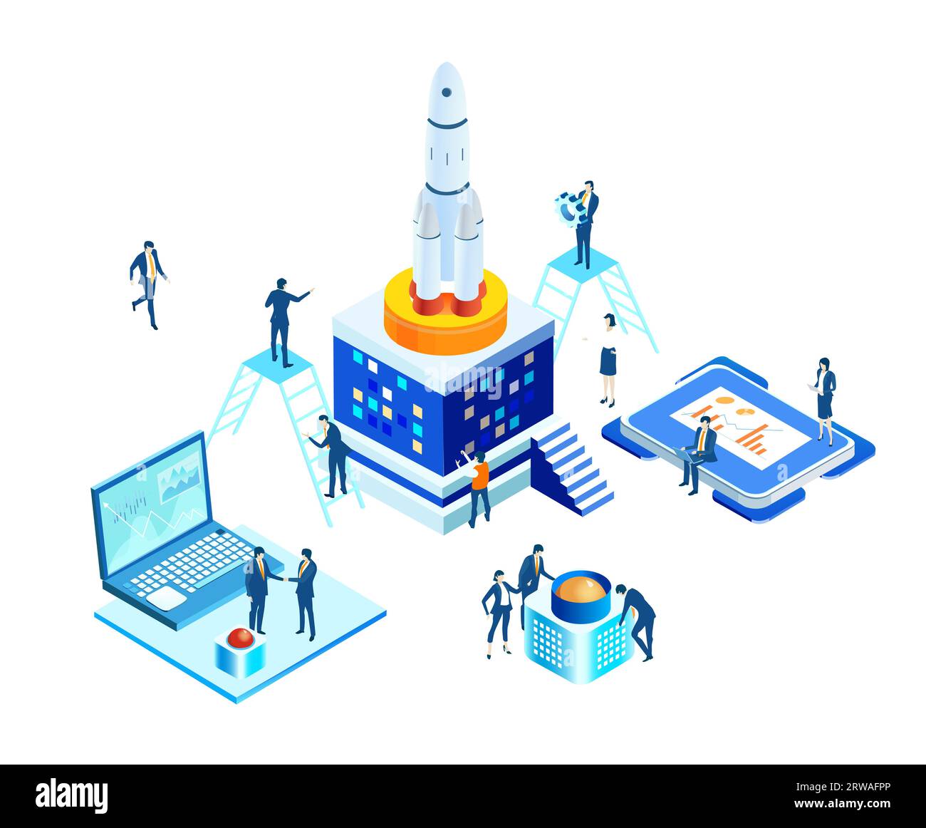 Isometric environment infographic. Business people work together next ...