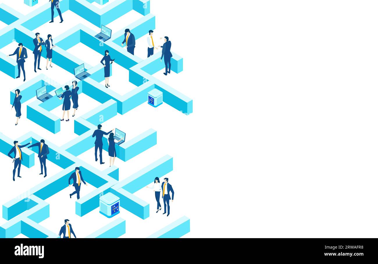 Isometric 3D labyrinth business environment. Business management ...