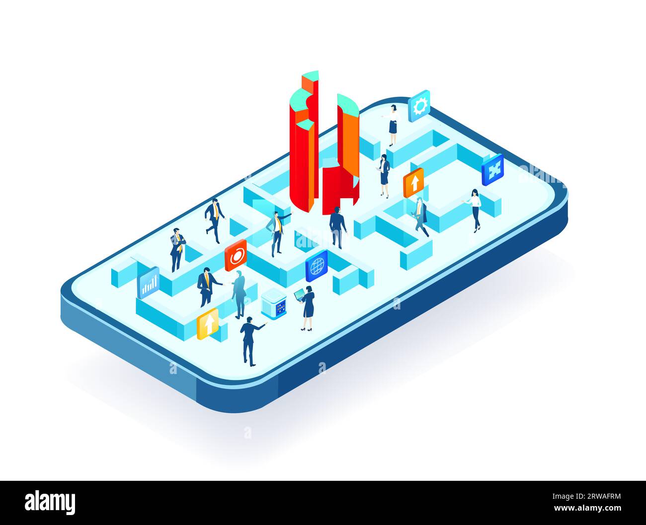Isometric 3D labyrinth business environment. Business management ...