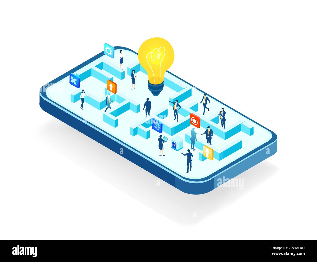 Isometric 3D labyrinth business environment. Business management ...