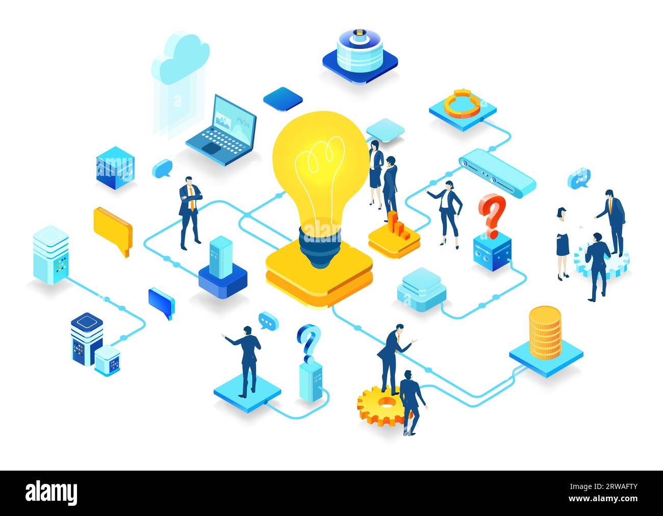 Business management. Isometric office space, business people work ...