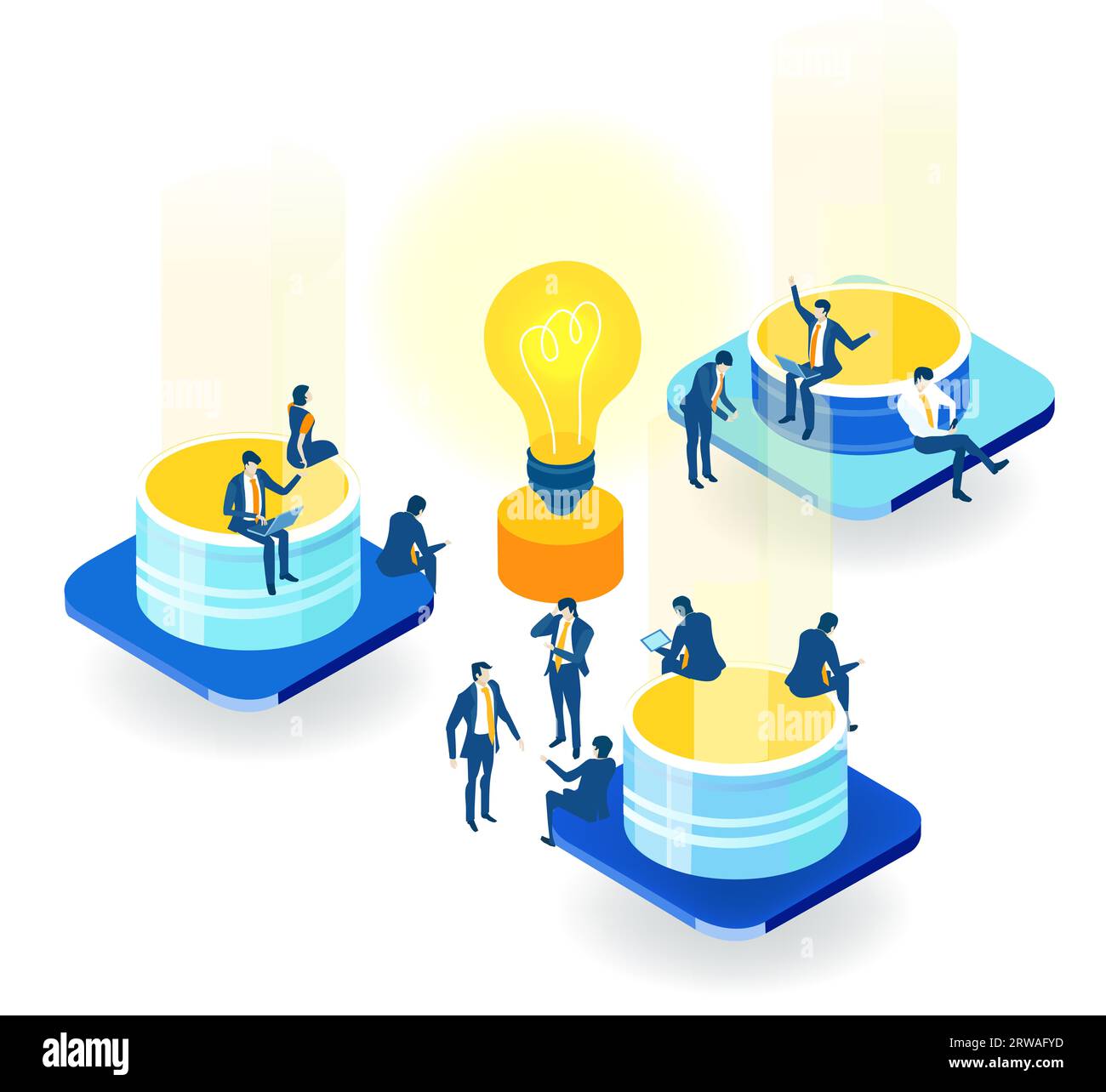 Business management. Isometric office space, business people work ...