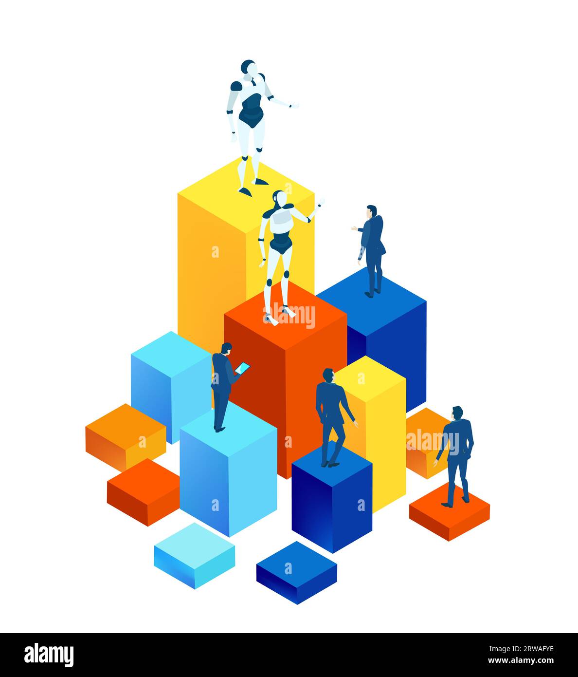 Isometric business environment. Robots and artificial intelligence ...