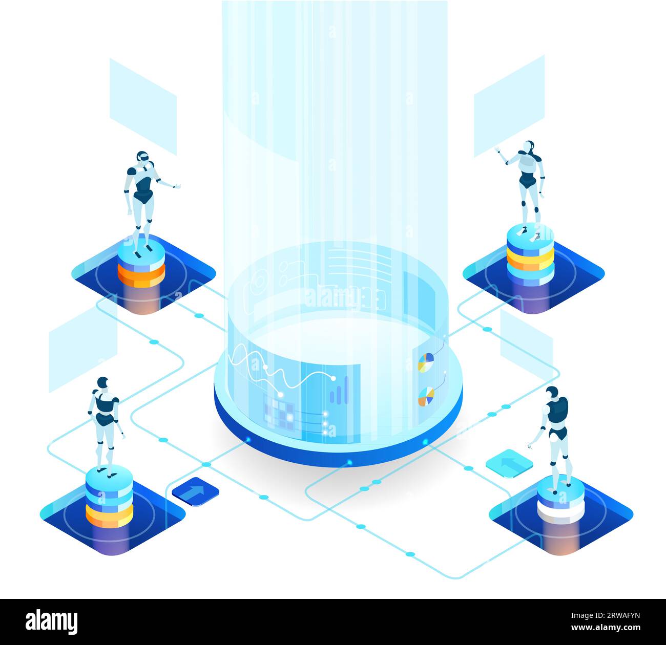 Robots and artificial intelligence concept infographic. Robots working ... Robots and artificial intelligence concept infographic. Robots working ...