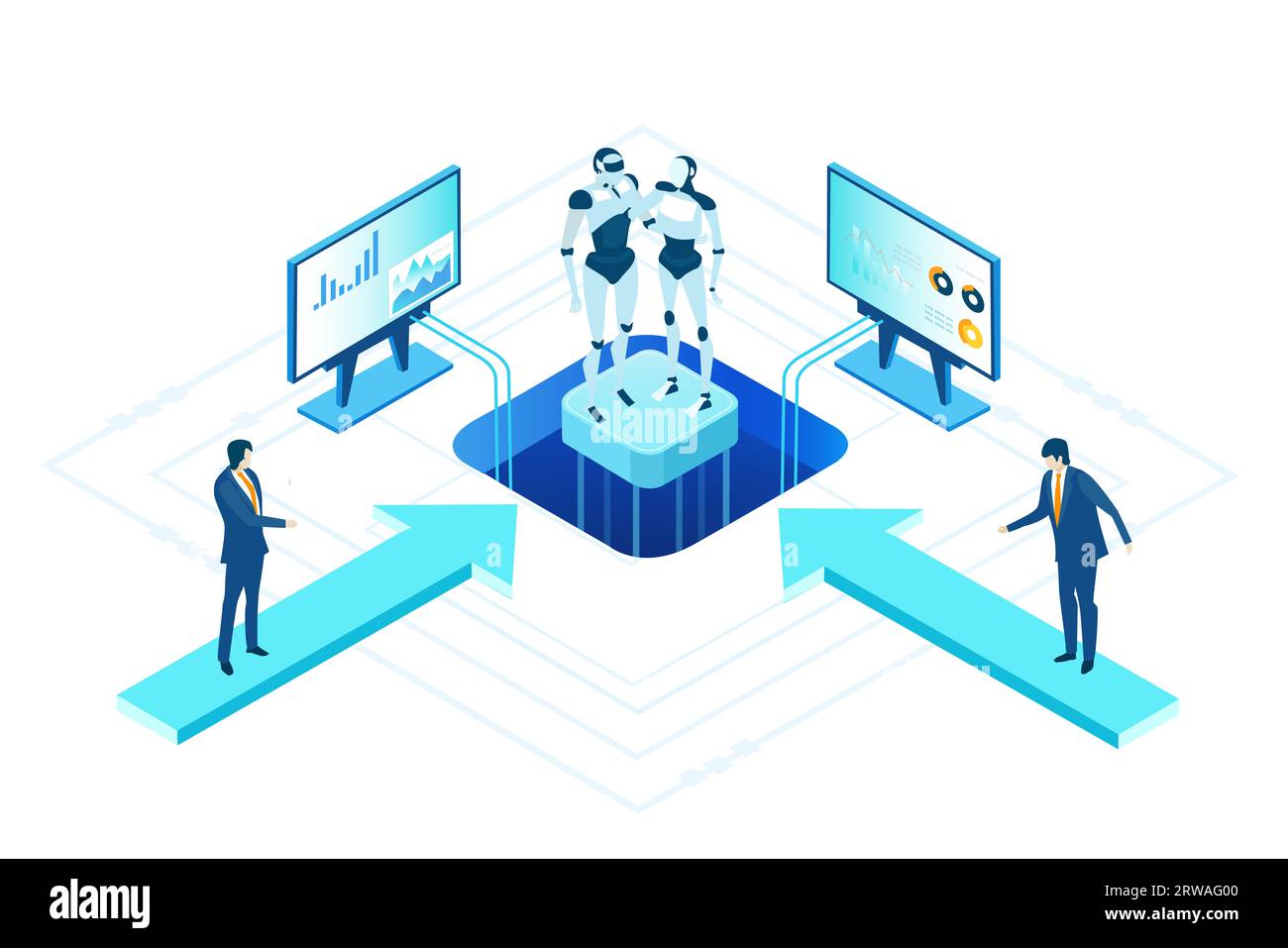 Isometric business environment. Robots and artificial intelligence ...