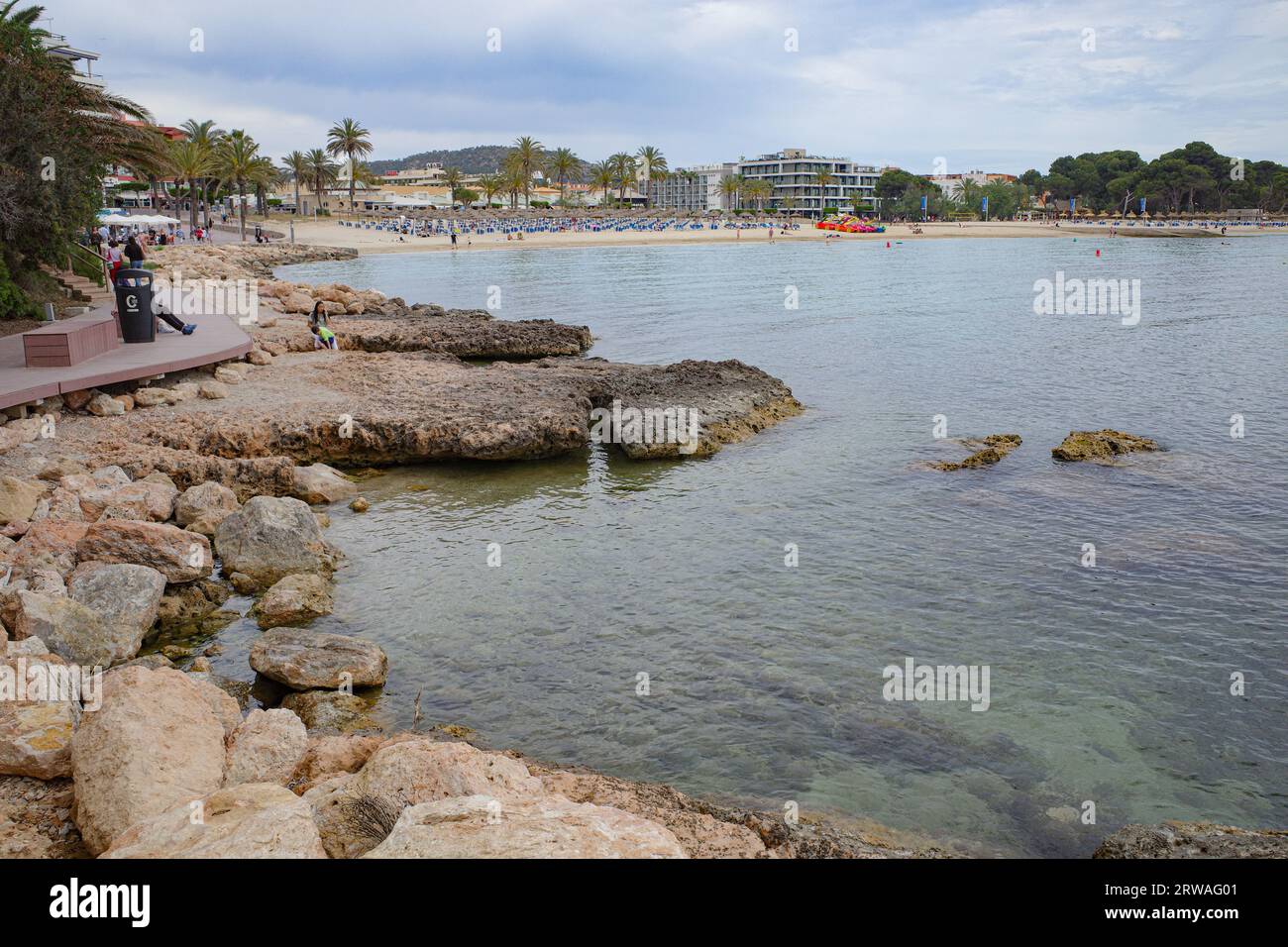 Santa Ponsa, Spain - 7 May, 2023: Beach and coastline in the tourist ...