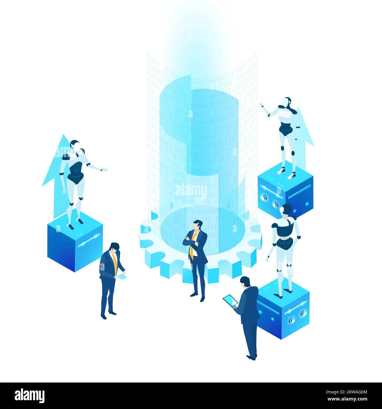 Isometric business environment. Robots and artificial intelligence ...