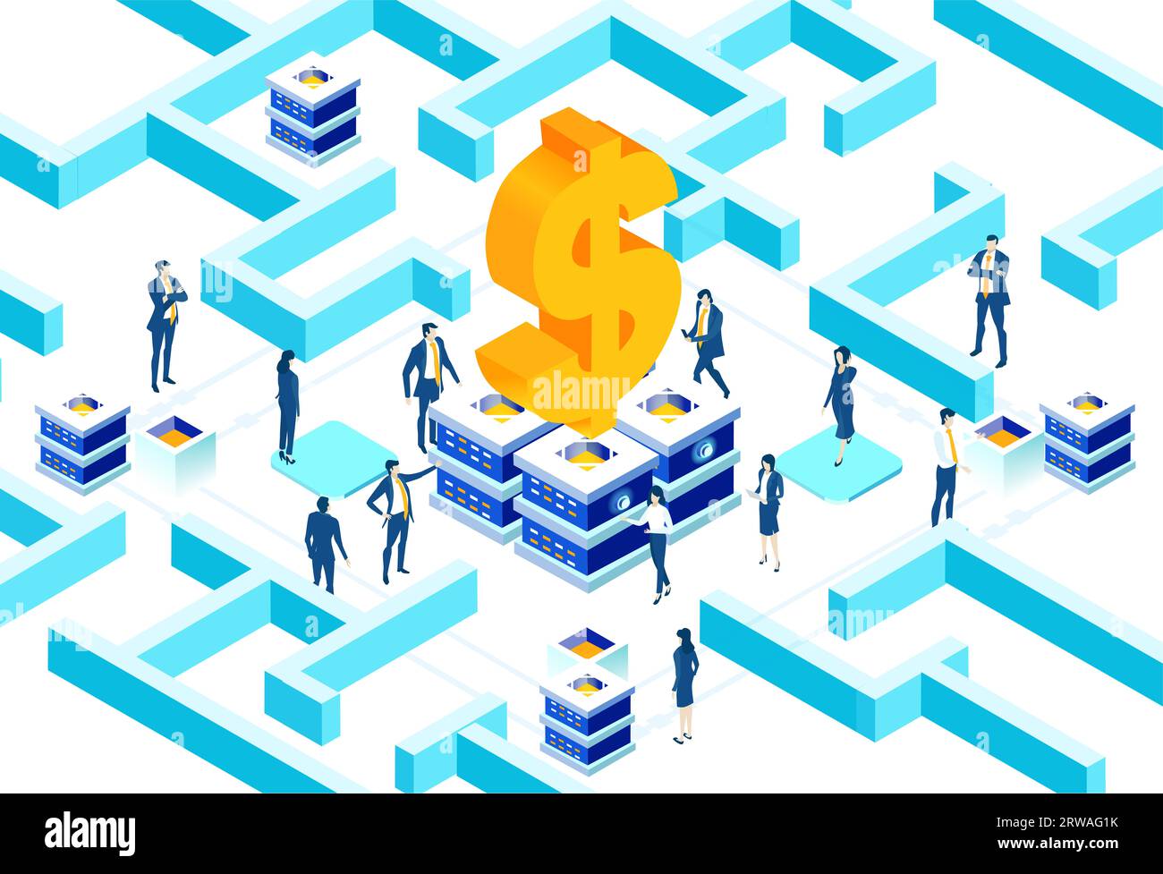 Isometric 3D labyrinth business environment. Business management ...