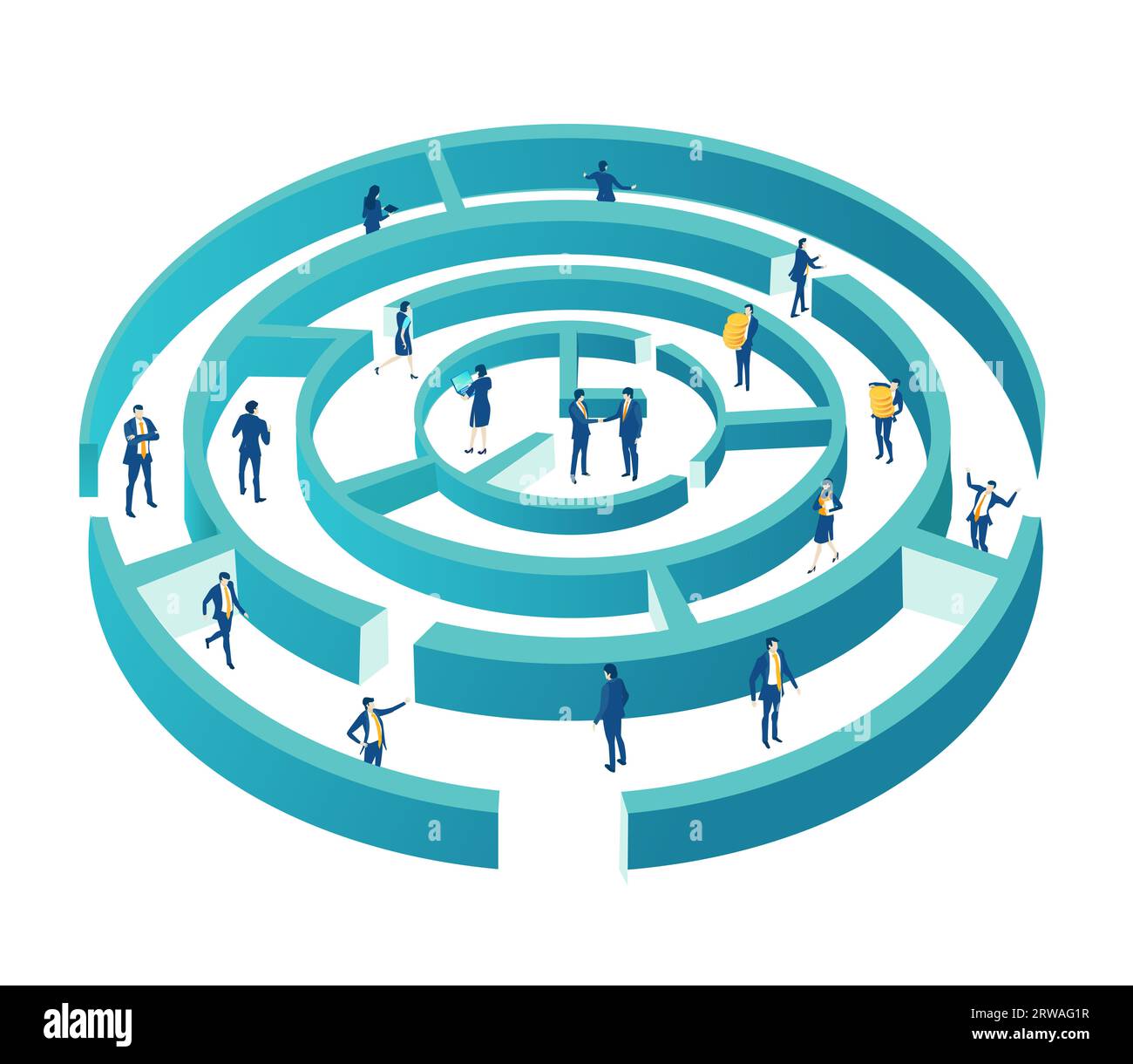 Isometric 3D labyrinth business environment. Business management ...