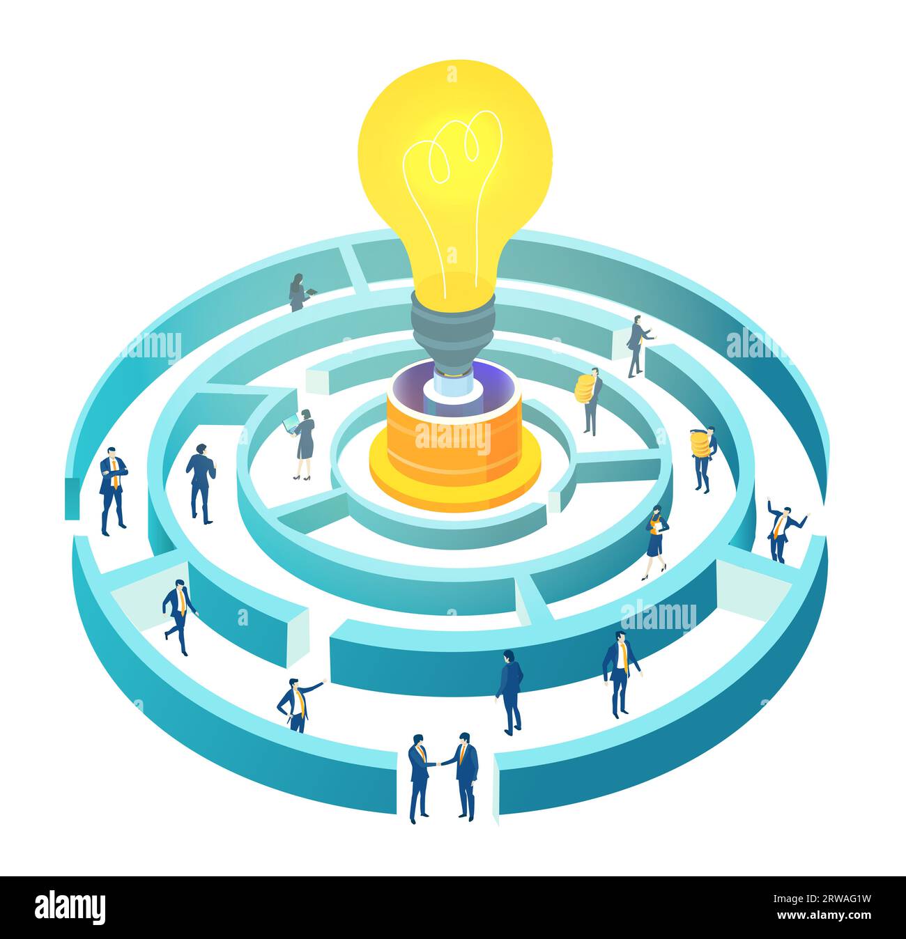 Isometric 3D labyrinth business environment. Business management ...