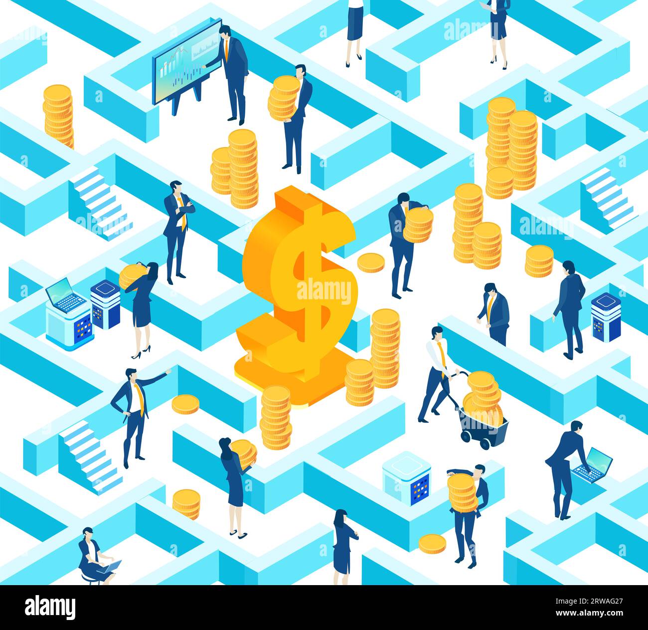 Isometric 3D labyrinth business environment. Business management ...