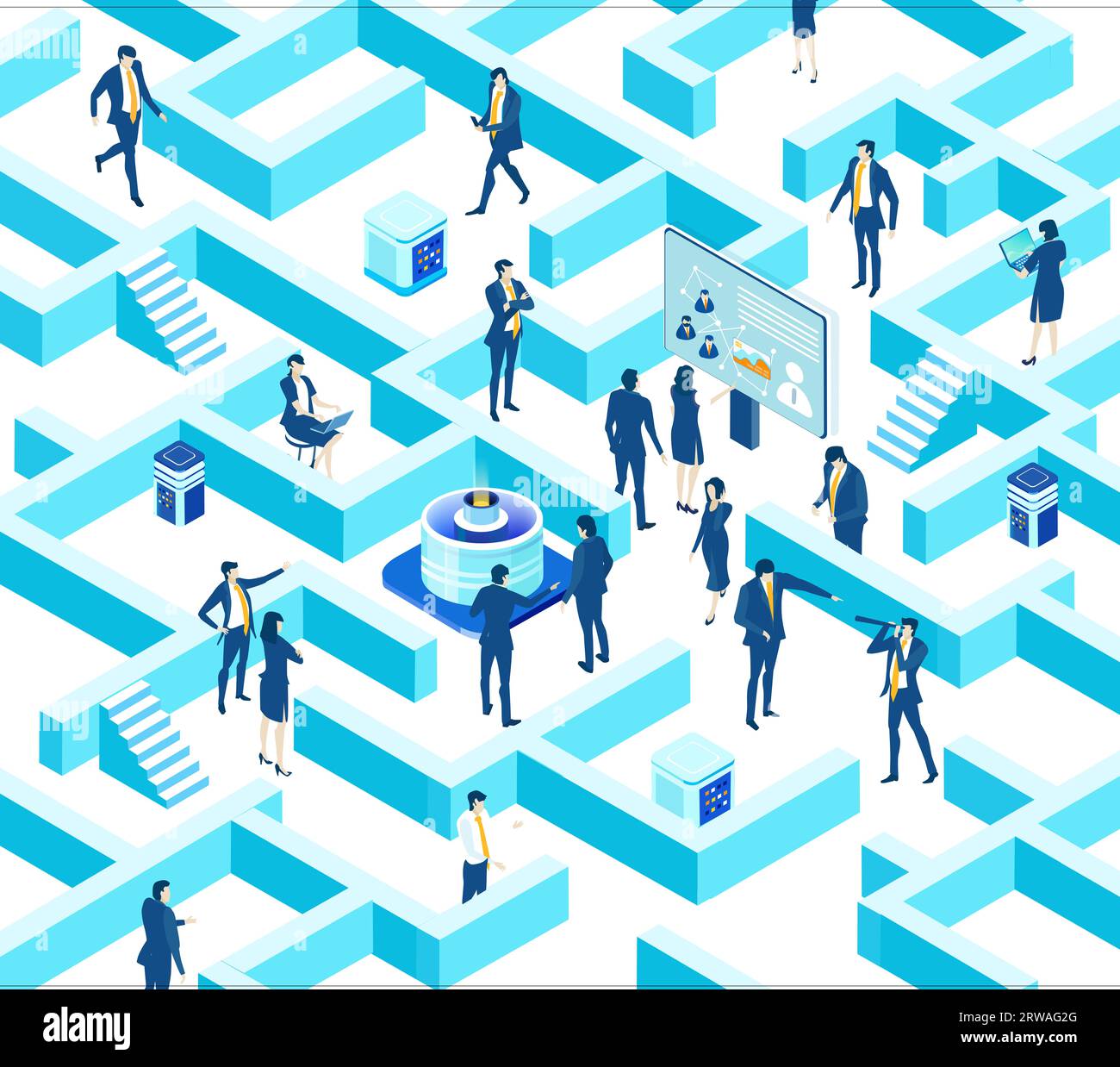 Isometric 3D labyrinth business environment. Business management ...