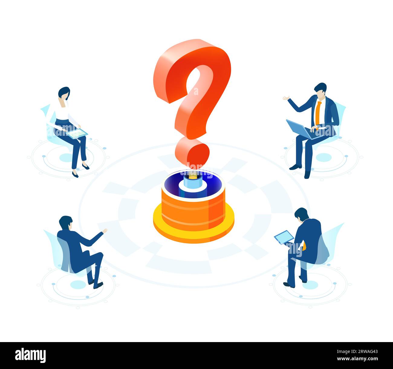 Isometric Business Concept Environment Business People Working Around Big Question Mark