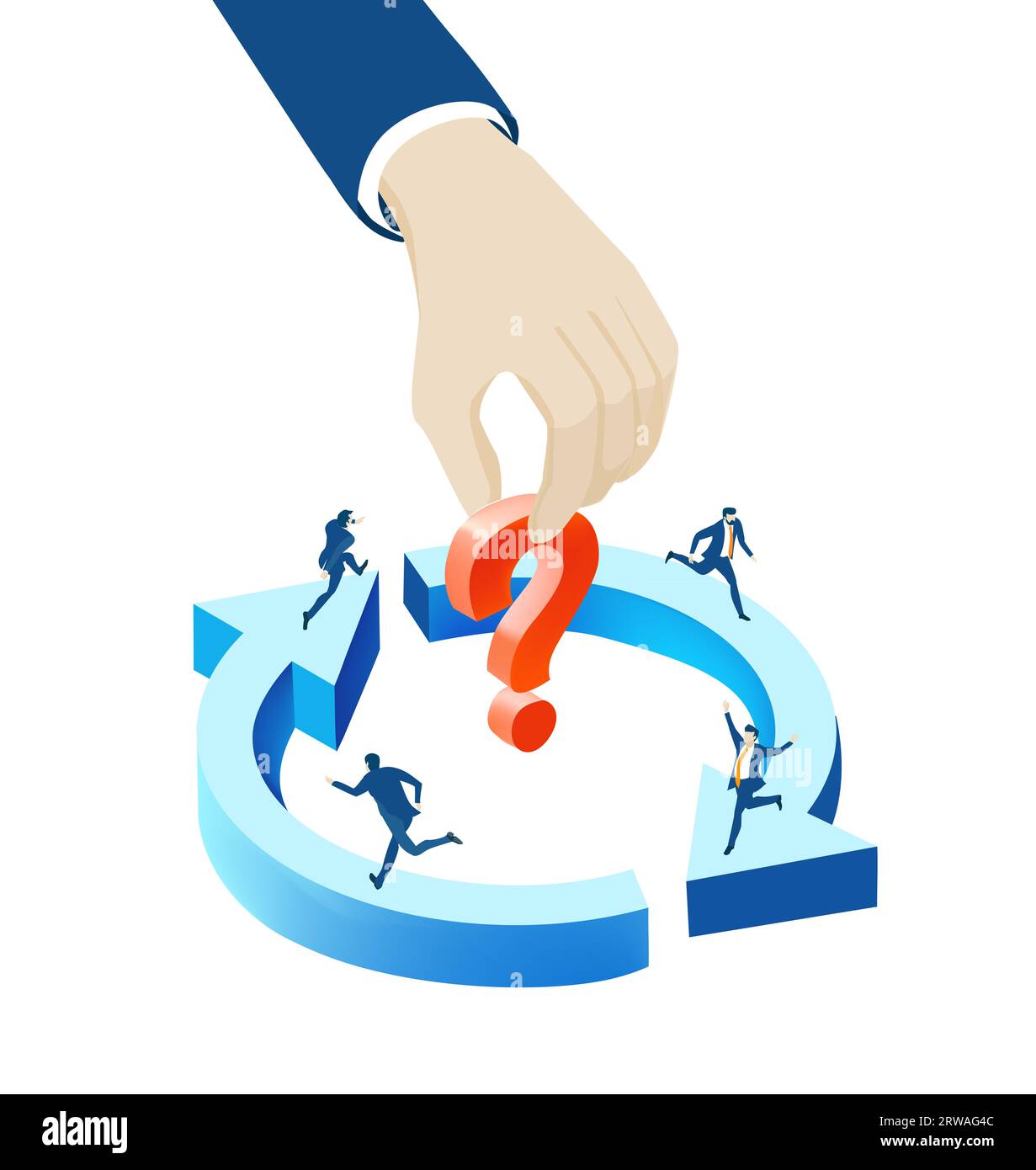 Isometric Business Concept Environment Business People Working Around Big Question Mark