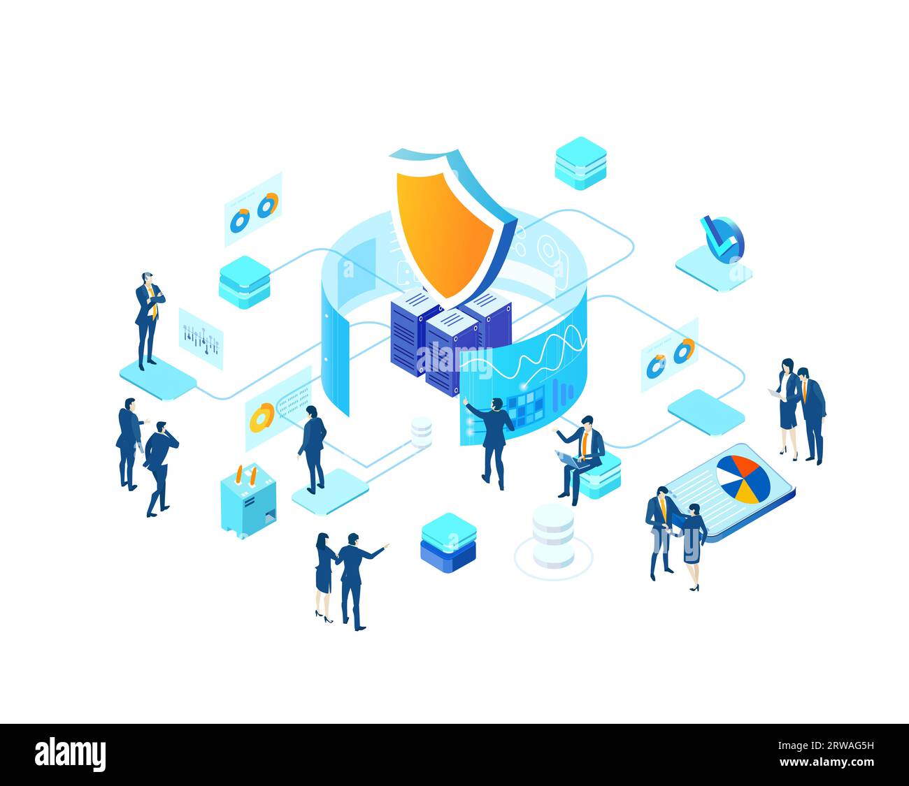 Isometric business environment. Server room space, business people ...