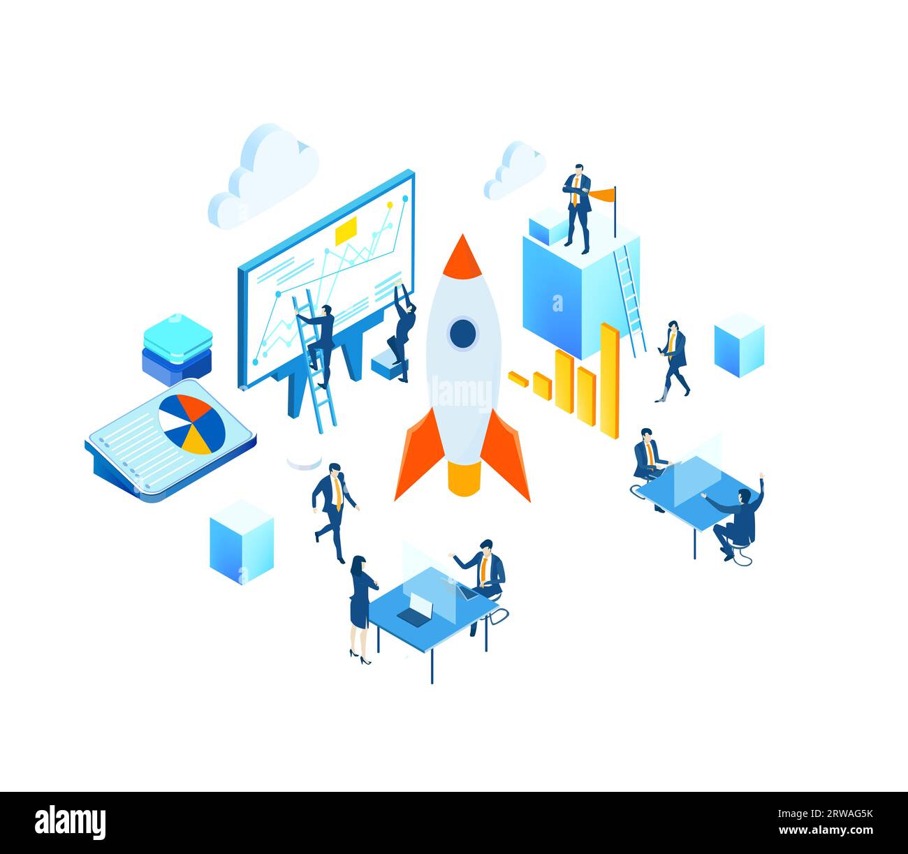 Isometric environment infographic. Business people work together next ...