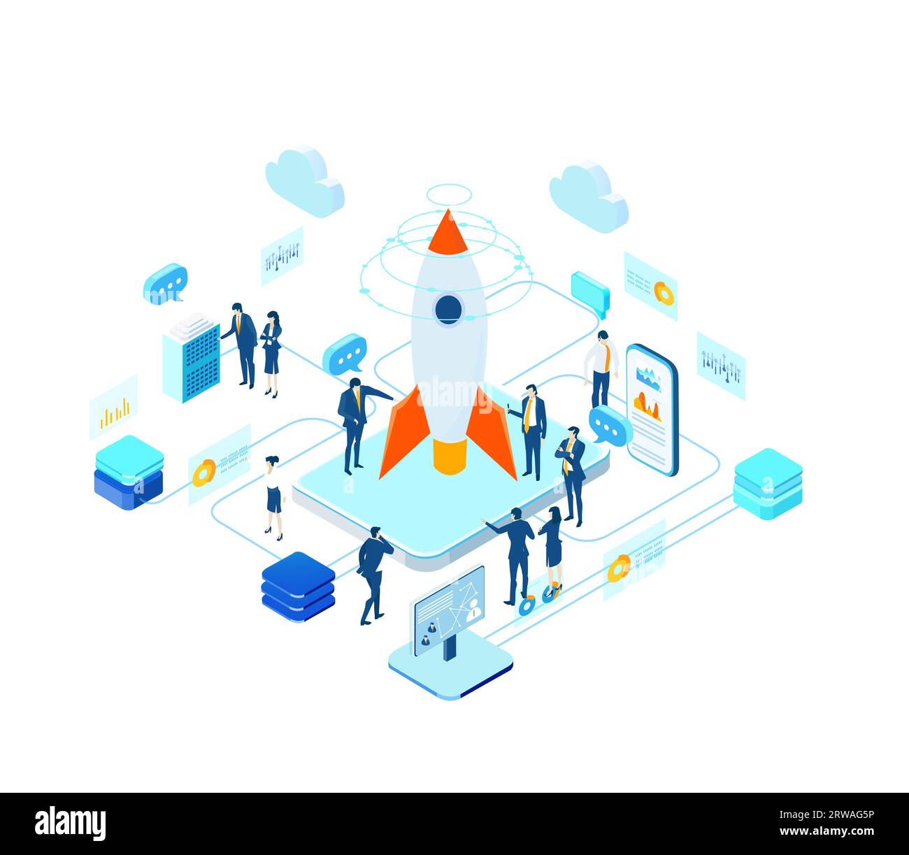 Isometric environment infographic. Business people work together next ...