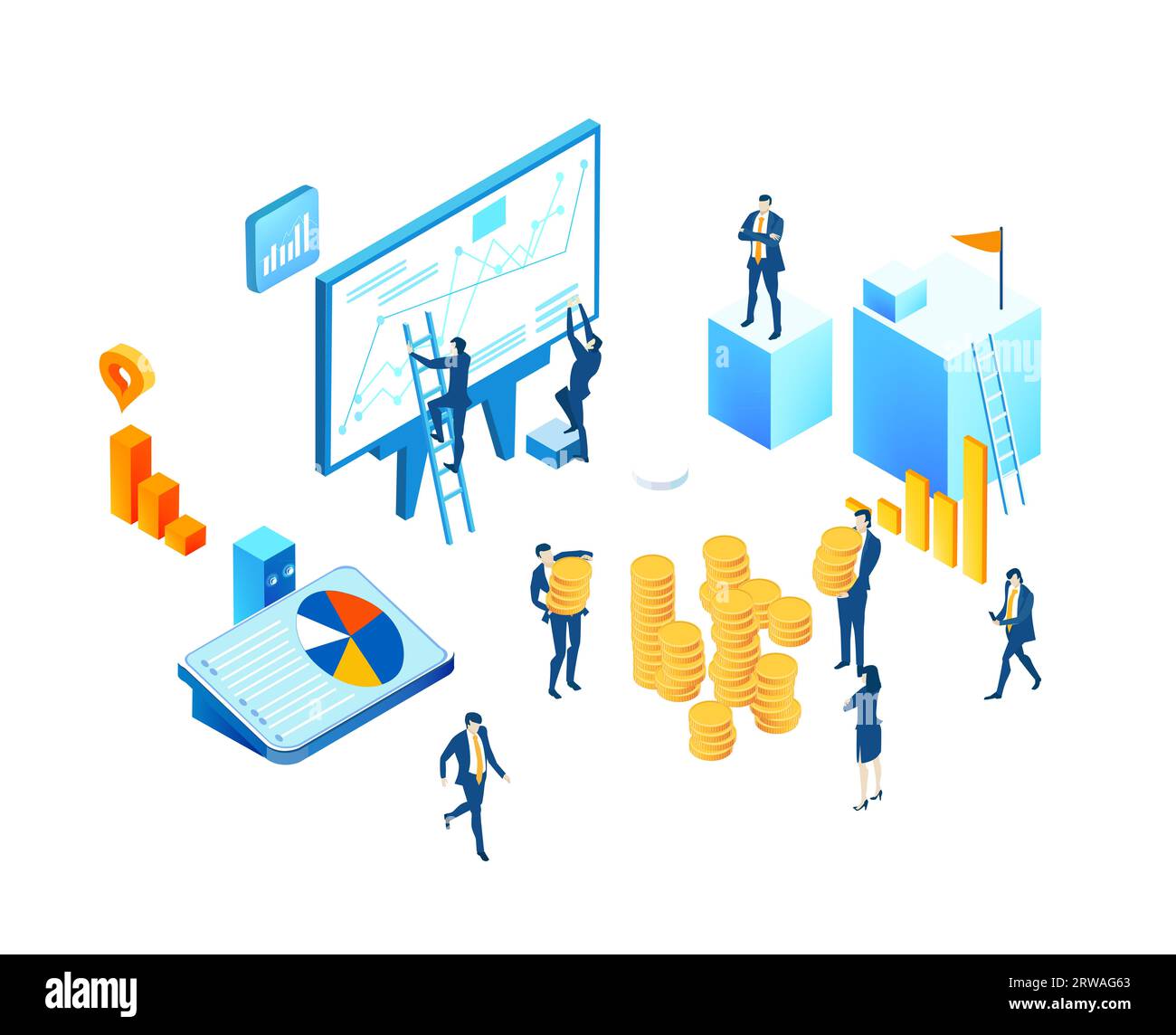 Business people reading growth graphs, financial reports, make ...