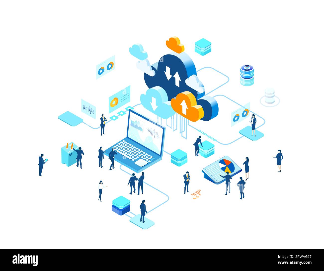 Application development iIsometric illustration. Business people work ...