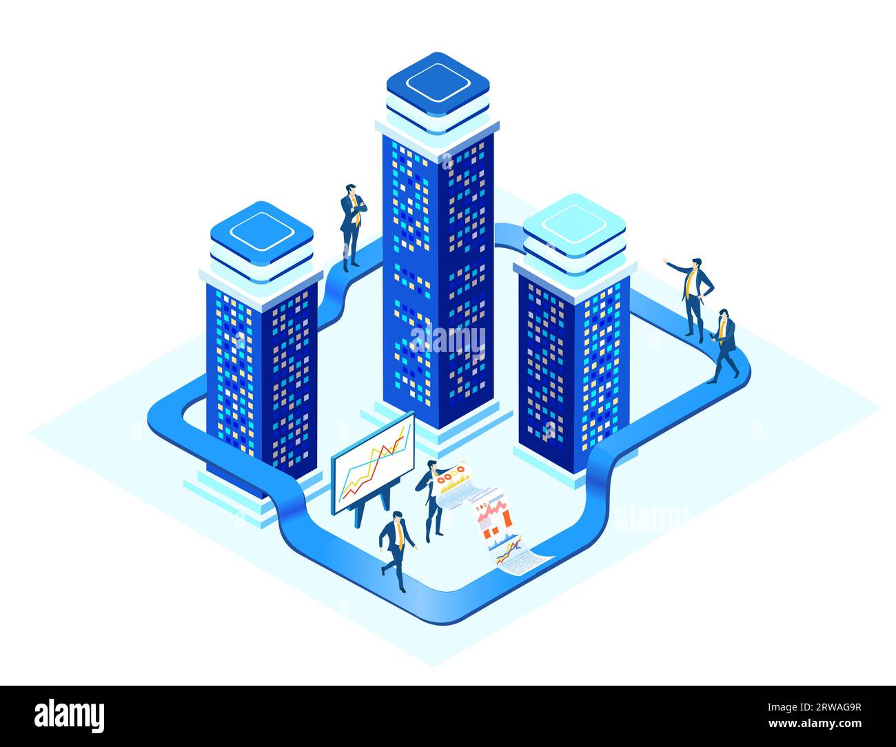 Isometric business environment. Server room space, business people ...
