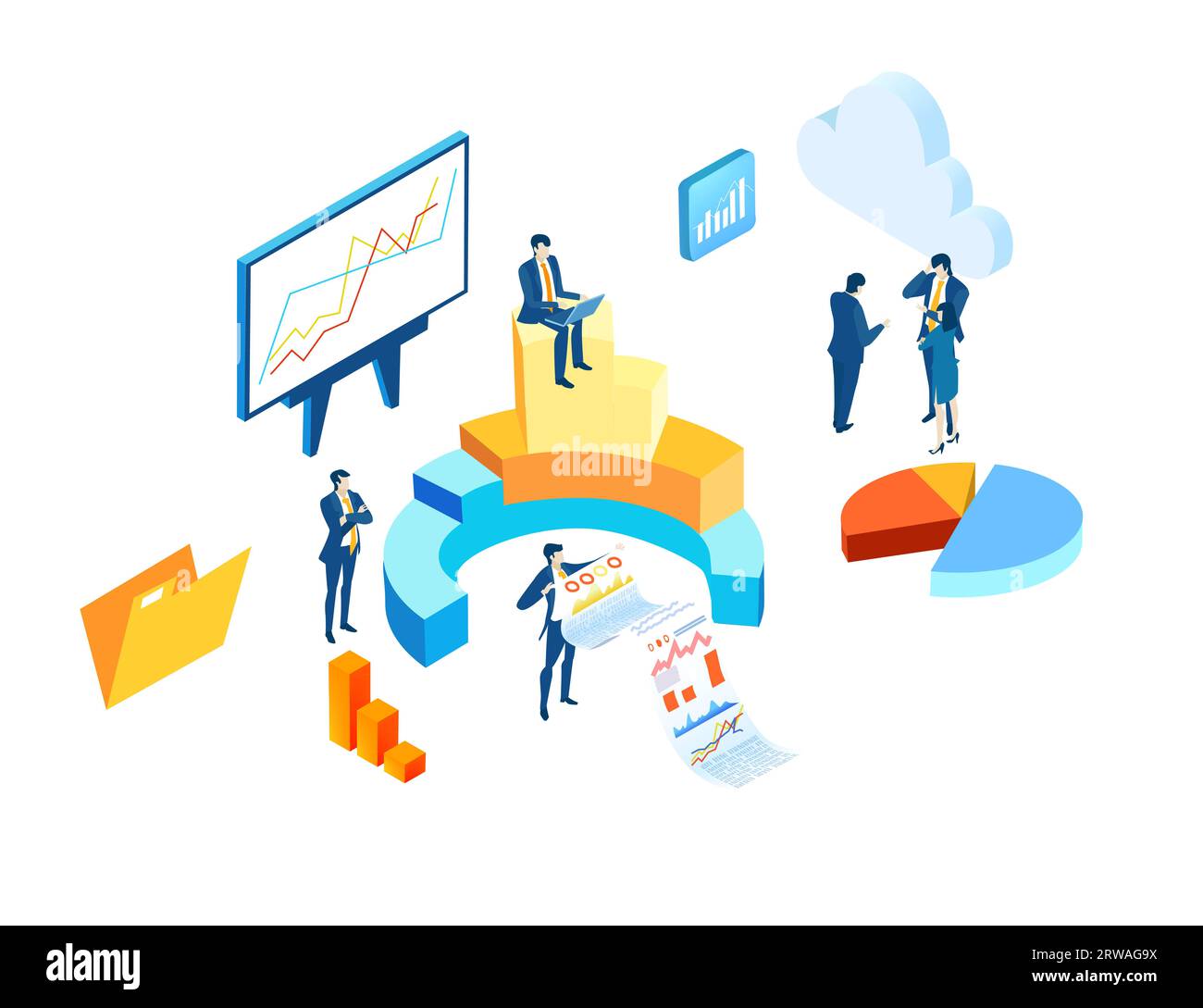 Business people reading growth graphs, financial reports, make ...