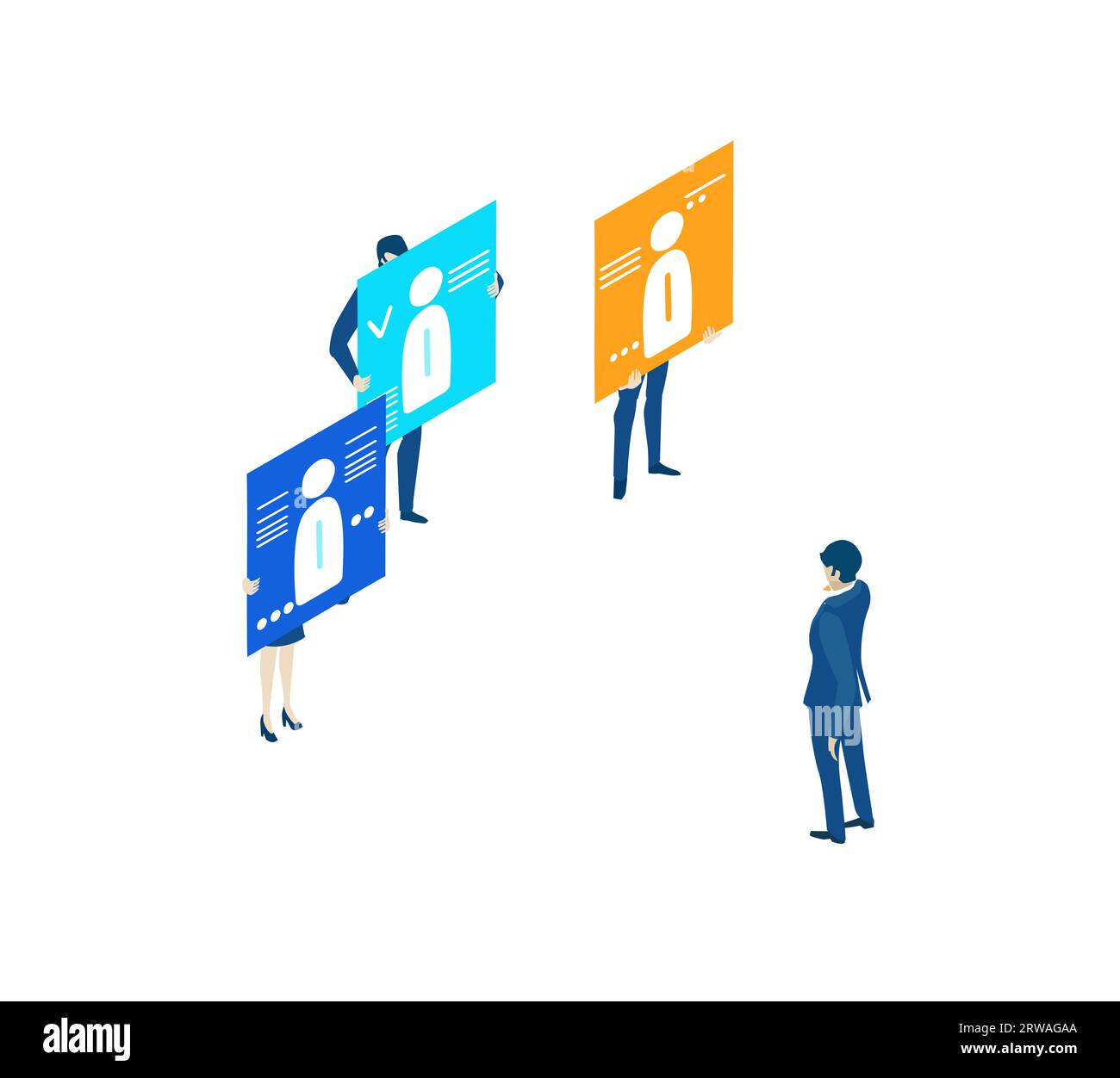 Isometric environment with business people queuing for interview ...